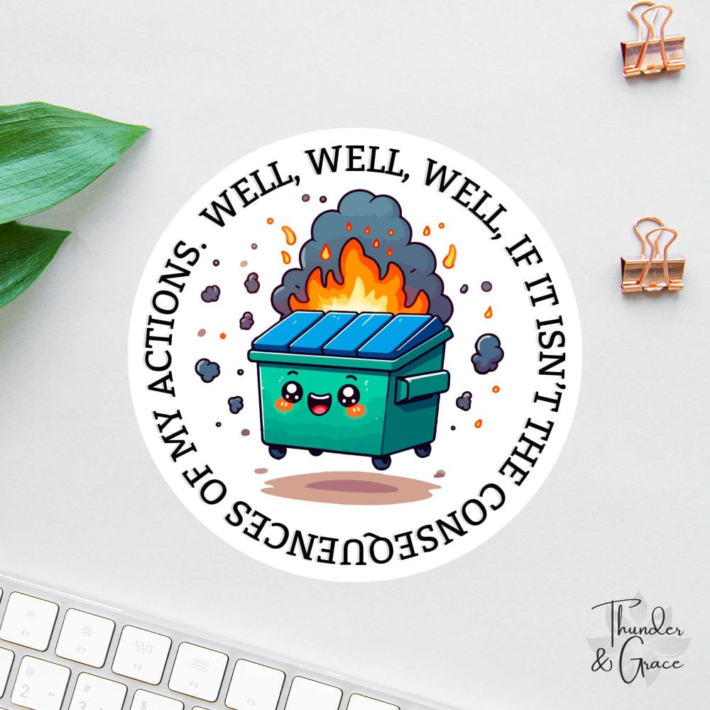 KIRAKIRA Dumpster Fire Sticker, Well Well Well, Consequences Of My ...