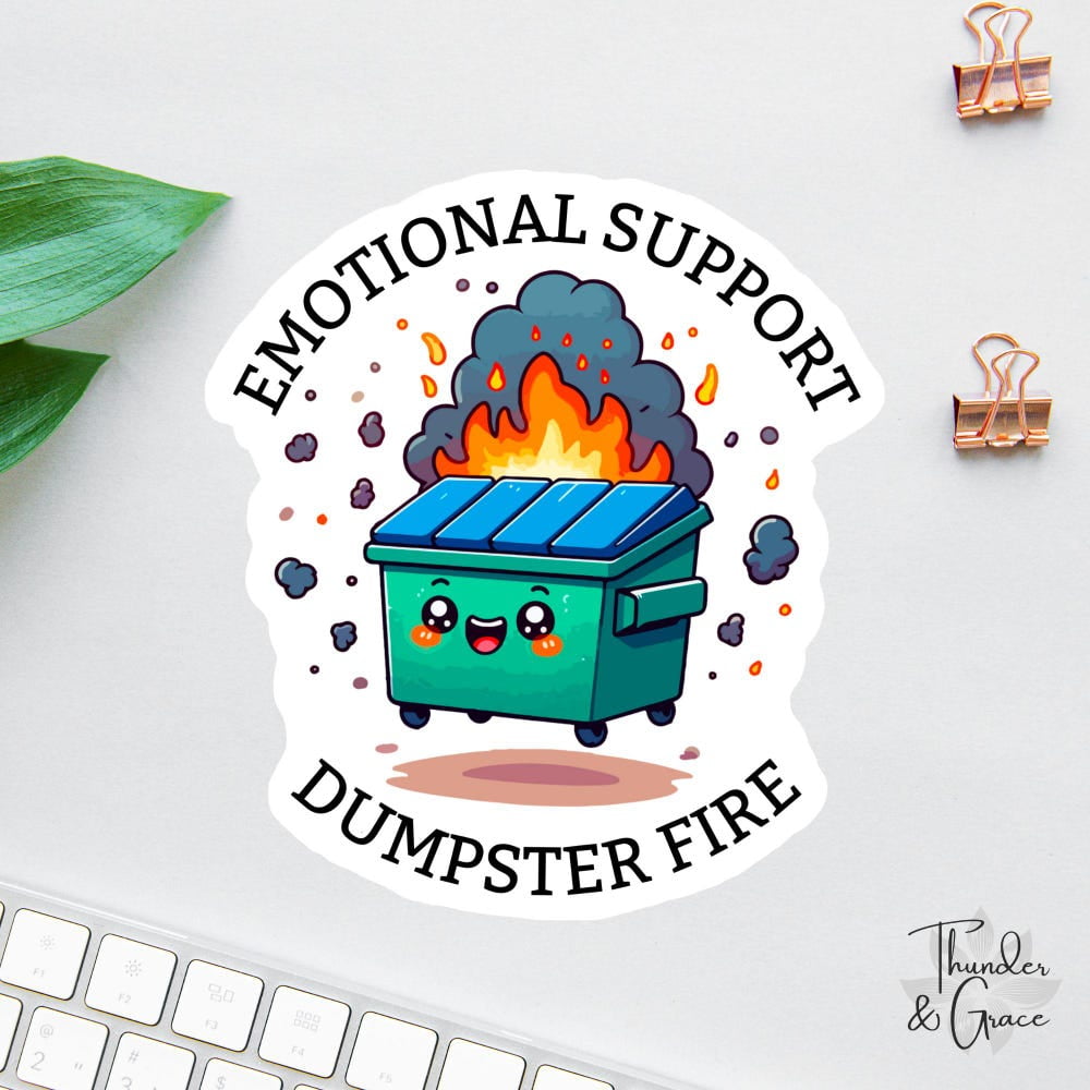 KIRAKIRA Emotional Support Dumpster Fire Sticker, Anxiety Sticker ...