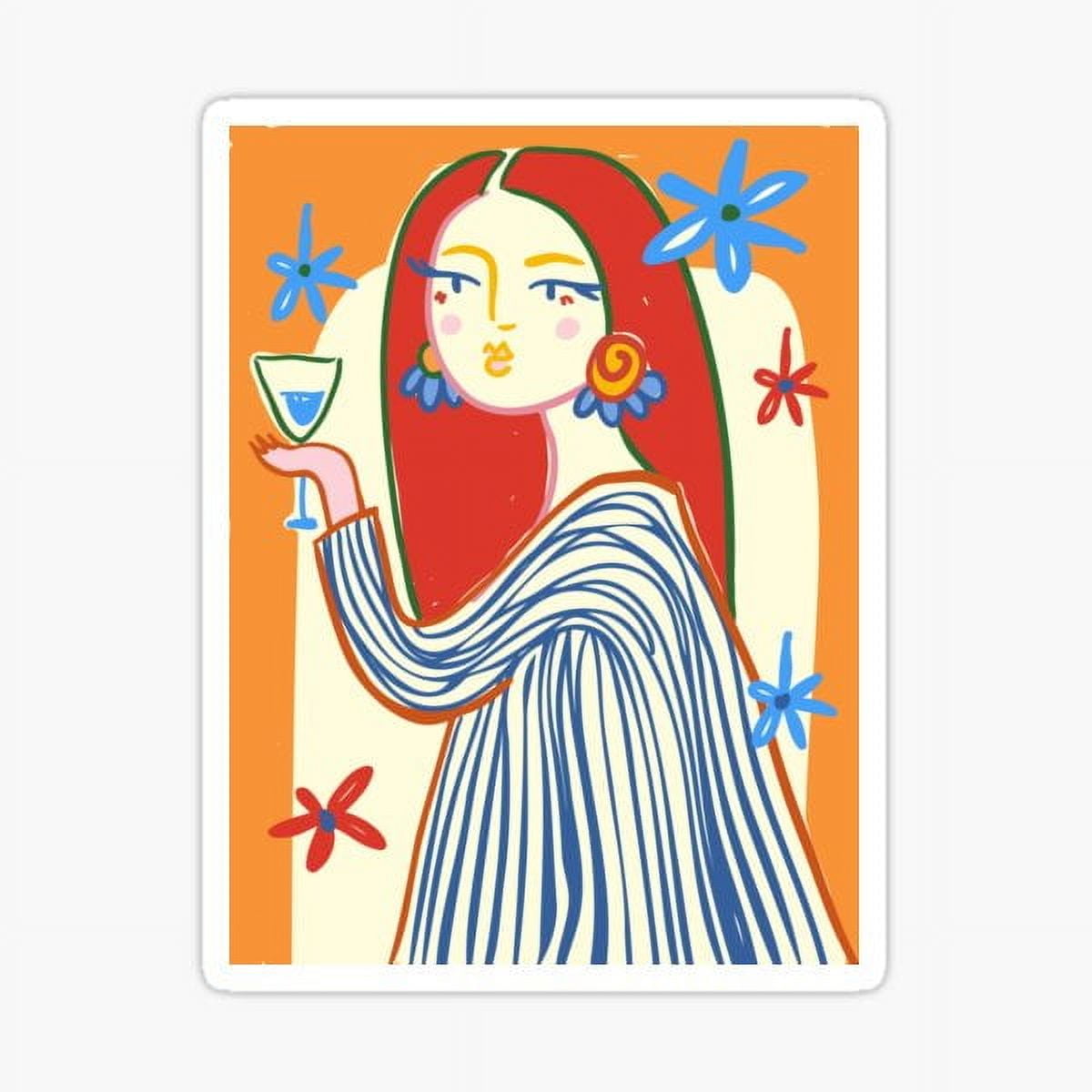 KIRAKIRA Flower girl with glass of wine, Abstract art, Colorful retro ...