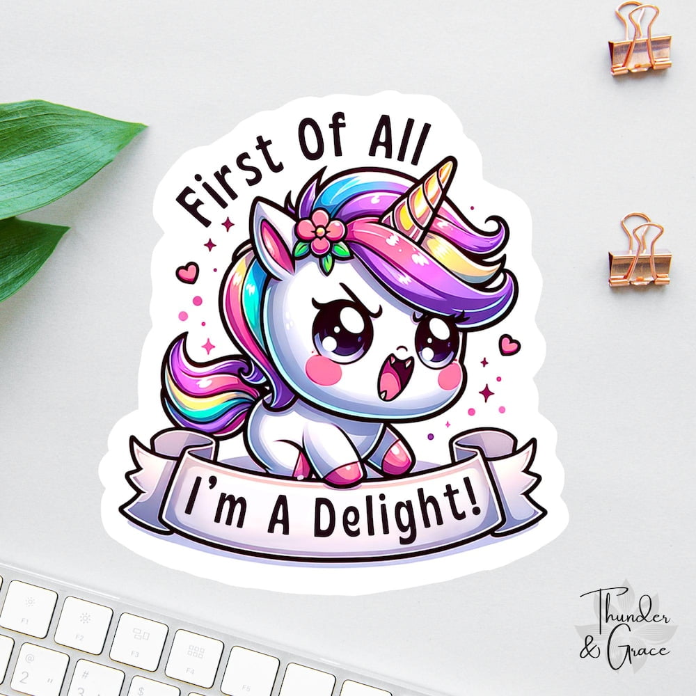 KIRAKIRA Funny Unicorn Sticker, First Of All I'm A Delight, Drama Queen ...