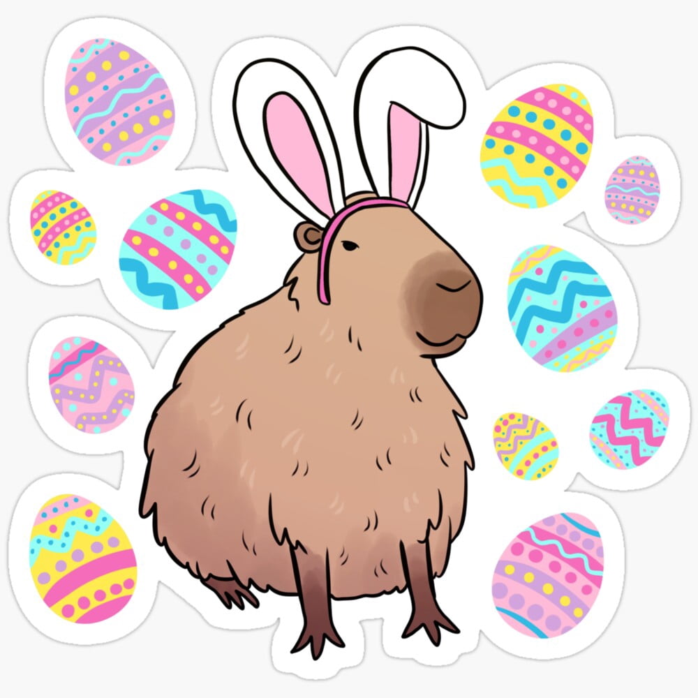 KIRAKIRA Funny and cute easter capybara Sticker, Decorate laptops ...