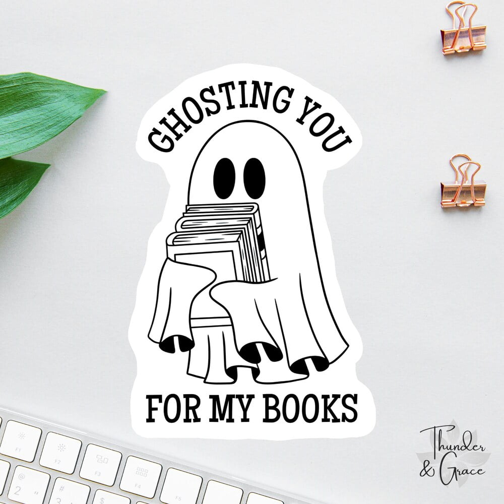 KIRAKIRA Ghosting You For Books Sticker, Cute Ghost Sticker, Bookish ...