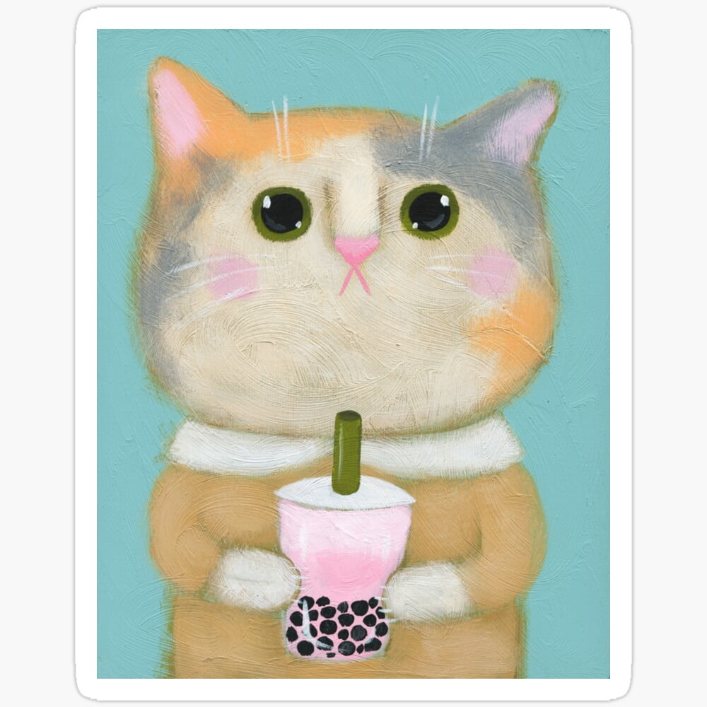 KIRAKIRA Kitty With Rose Milk Boba Sticker. Single, trio, or squad — Collect them all! - Walmart.com