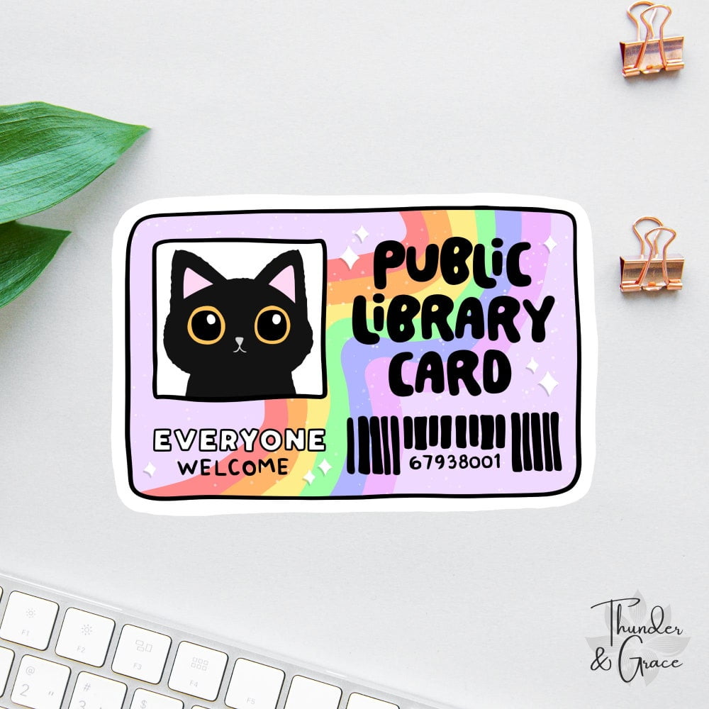 KIRAKIRA Library Card Sticker, Cute Cat Sticker, Bookish Sticker ...