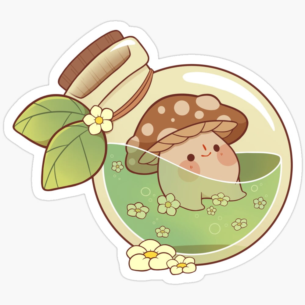 KIRAKIRA Magic potion bottle with mushroom Sticker. Single, trio, or ...
