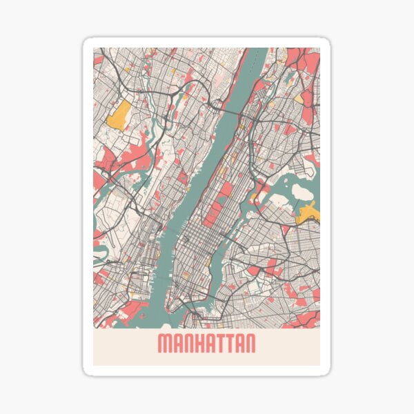 KIRAKIRA Manhattan City Map Chalk Retro City Map Poster Sticker ...