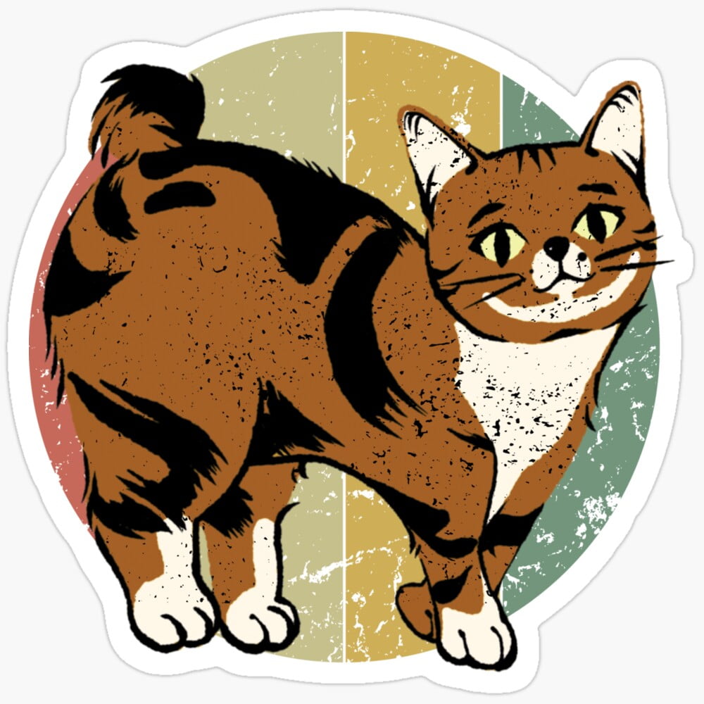 KIRAKIRA Manx Cat Lovers Gift , Manx Cat Retro Vintage Sunset Gift Idea Sticker. Single, trio ...