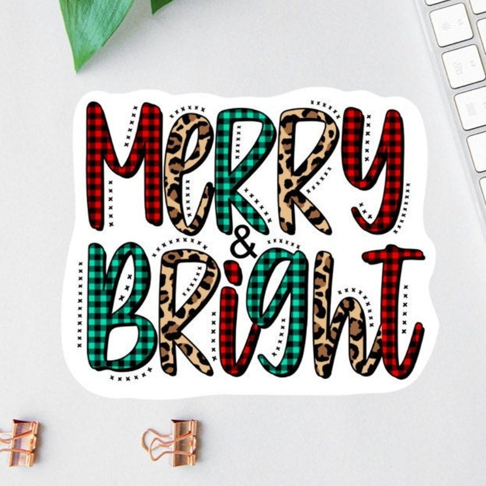 KIRAKIRA Merry And Bright Sticker, Christmas Sticker, Holiday Laptop ...