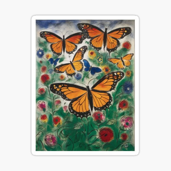 KIRAKIRA Monarch Butterflies Painting Marc Chagall Inspired Sticker ...