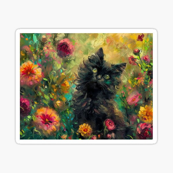 KIRAKIRA Monet Garden Cat Print Claude Monet Flowers Cat Art Sticker ...