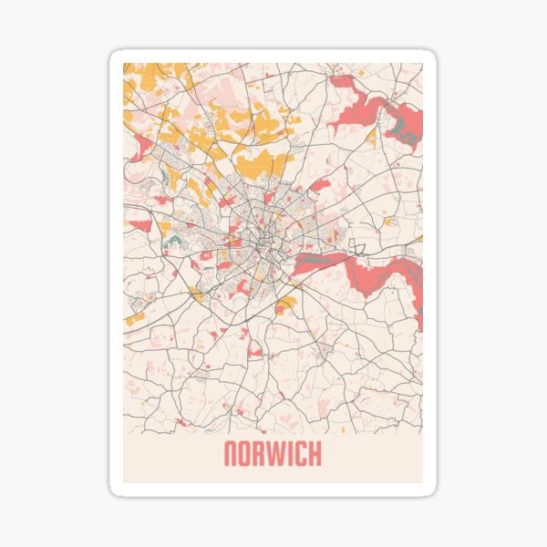 KIRAKIRA Norwich City Map Chalk Retro City Map Poster Sticker - Walmart.com