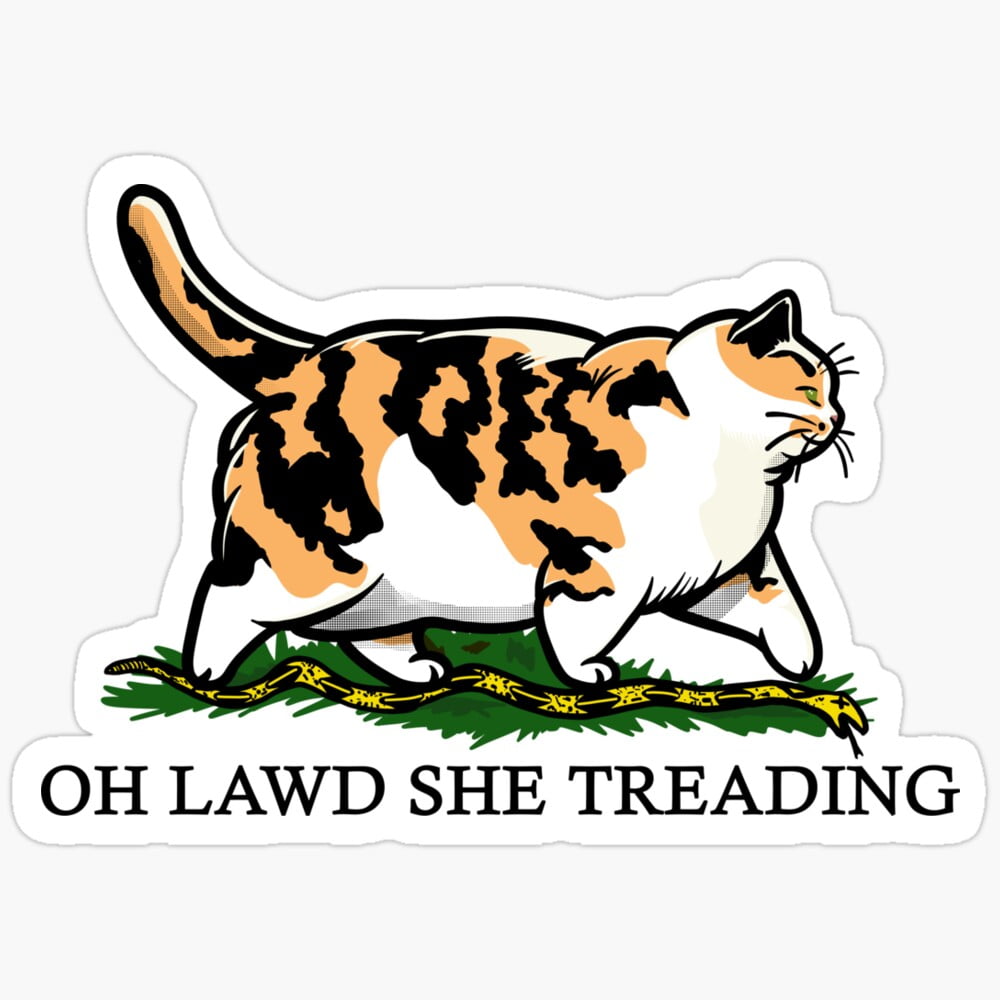 KIRAKIRA Oh Lawd She Treading Calico Cat Sticker, Decorate laptops, water bottles, and more ...