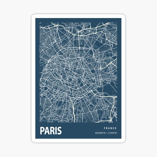 KIRAKIRA Paris Blueprint City Map Sticker - Walmart.com