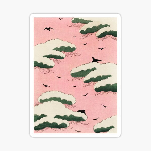 KIRAKIRA Pink Sky - Japanese Kacho-ga Art 1800s Sticker - Walmart.com