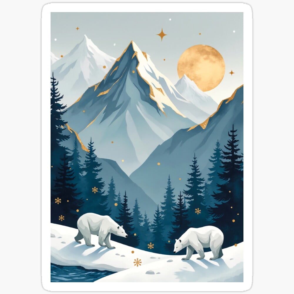 KIRAKIRA Polar Bears in Snowy Mountains Sticker, Decorate laptops ...
