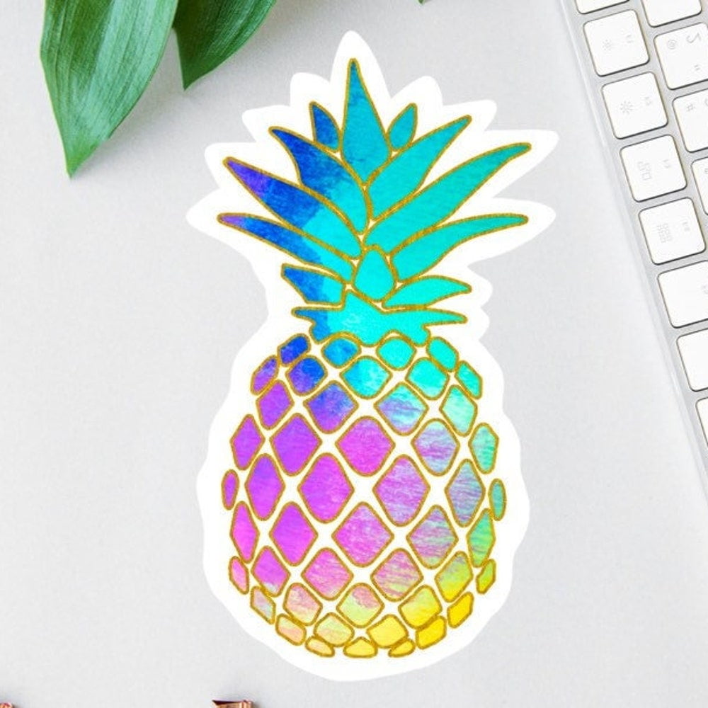 KIRAKIRA Rainbow Pineapple Sticker, Rainbow Label, Clear Laptop Sticker ...