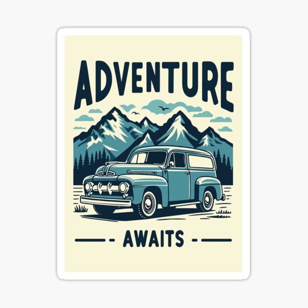 KIRAKIRA Retro car travel , Adventure awaits, Landscape, 70s print ...