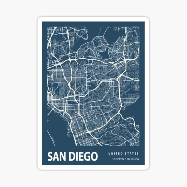 KIRAKIRA San Diego Blueprint City Map Sticker - Walmart.com