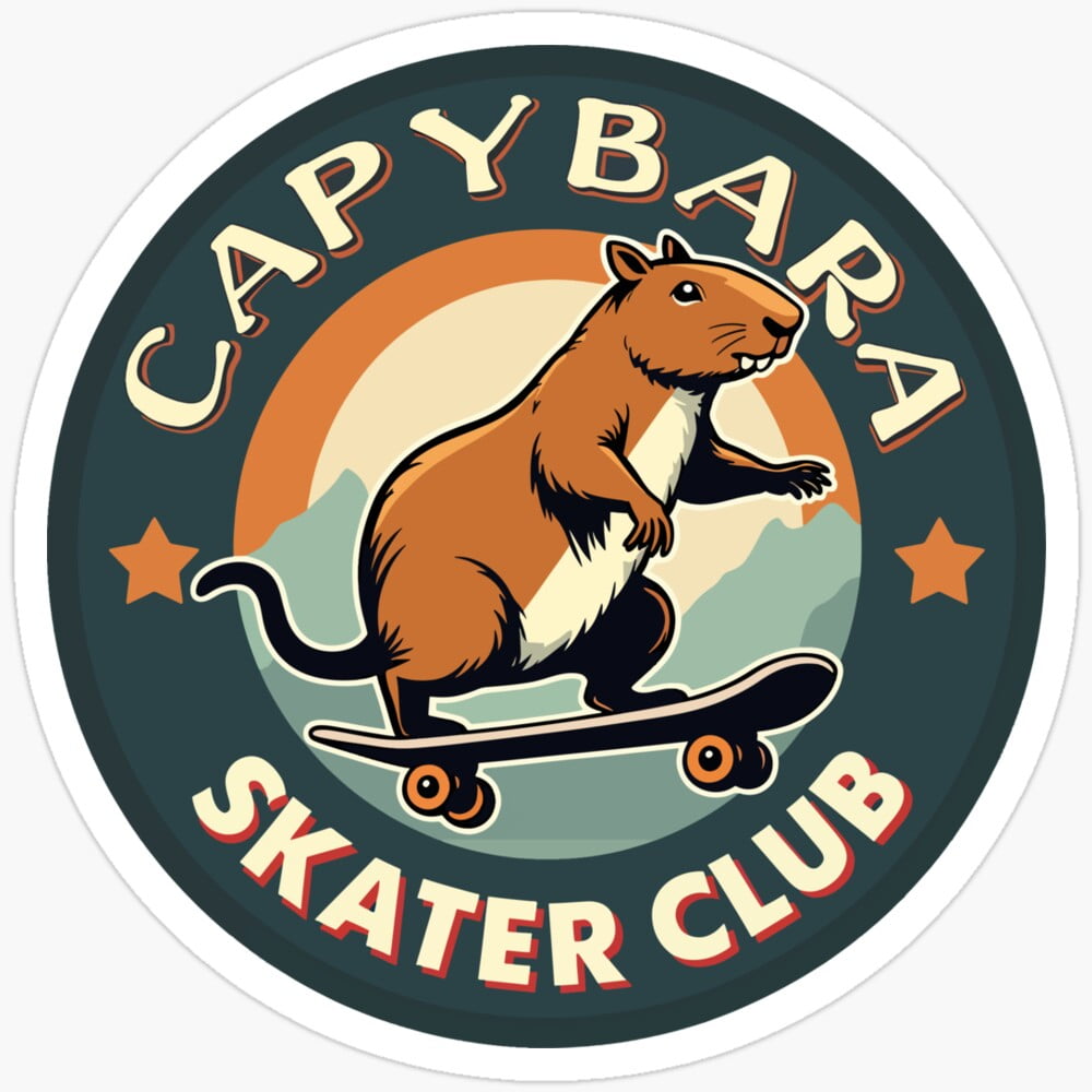 KIRAKIRA Skateboarding Capybara-"Capybara Skater Club" Sticker ...