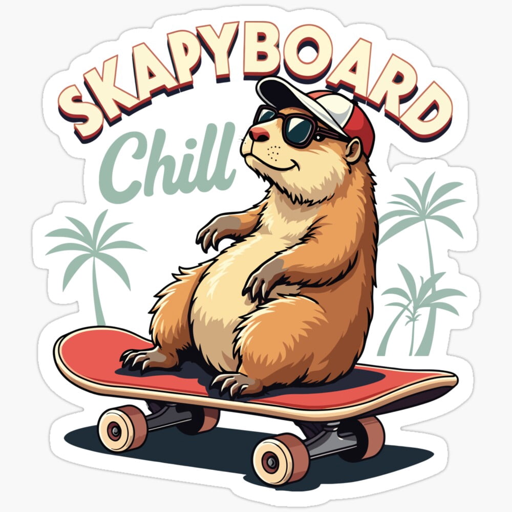 KIRAKIRA Skateboarding Capybara-"Skateboard Chill" Sticker, Decorate ...