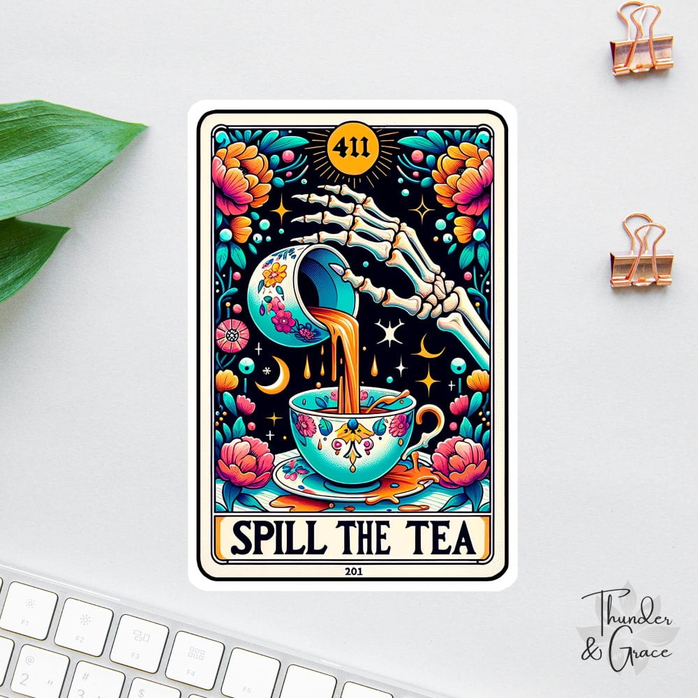 KIRAKIRA Spill The Tea Stickers, Funny Tarot Card Decals, Funny Mom ...