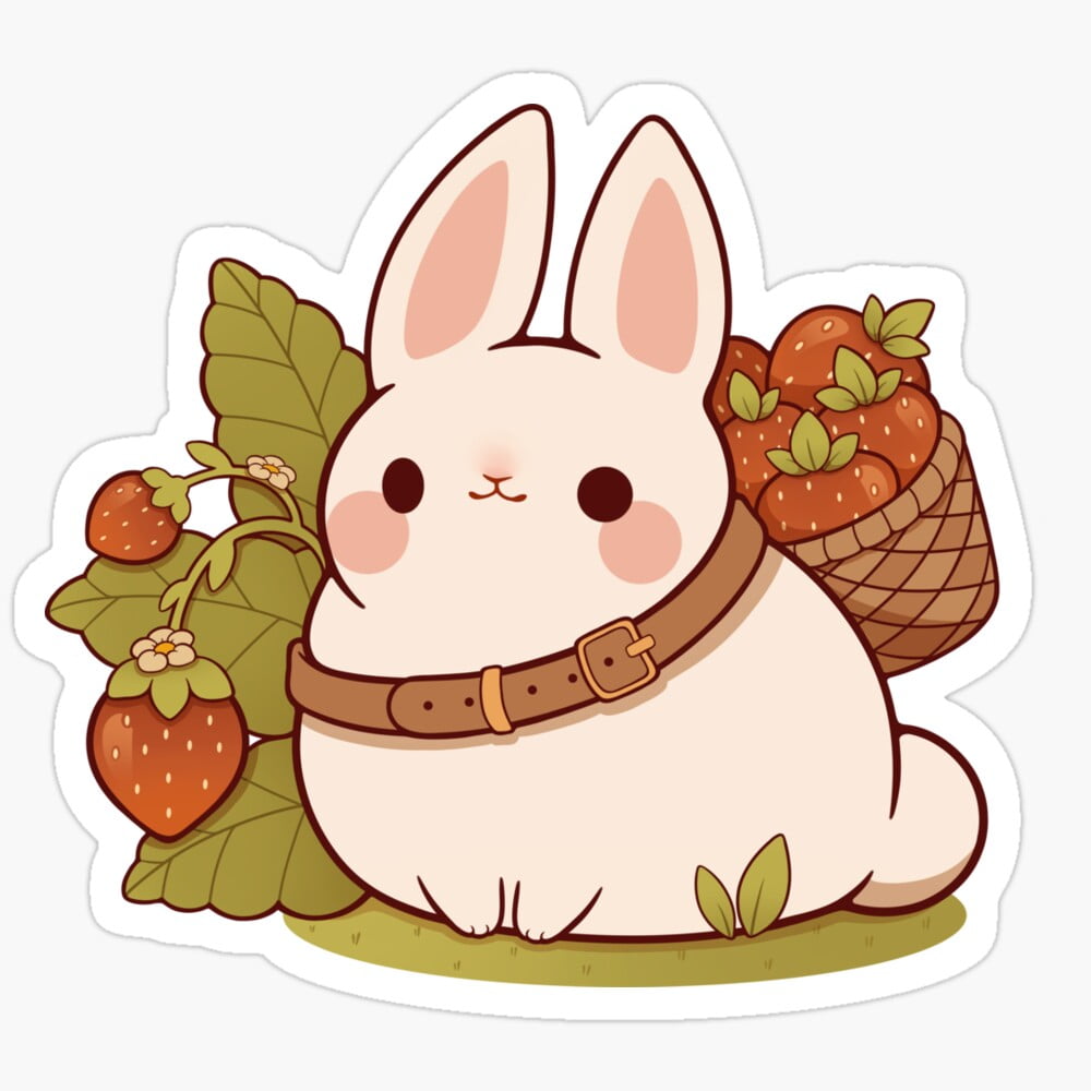 KIRAKIRA Strawberry picking bunny Sticker. Single, trio, or squad ...