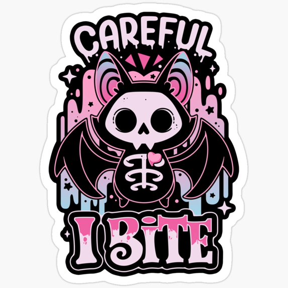 KIRAKIRA Sweet Bat Bite - Pastel Goth Skeleton Sticker. Single, trio ...