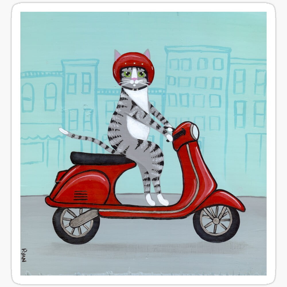 KIRAKIRA Tabby Cat on a Scooter Sticker. Single, trio, or squad — Collect them all! - Walmart.com