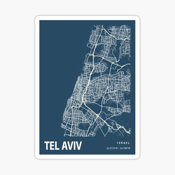 KIRAKIRA Tel Aviv Blueprint City Map Sticker - Walmart.com