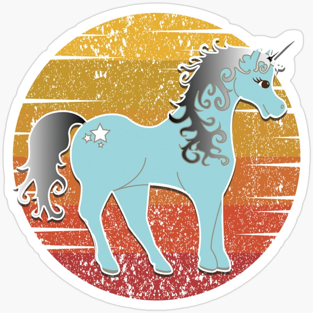 KIRAKIRA Unicorn Lovers Gift , Unicorns Retro Vintage Sunset Gift Idea Sticker. Single, trio, or ...