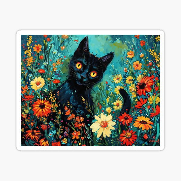 KIRAKIRA Van Gogh Garden Cat Print Cottage Black Cat Sticker - Walmart.com