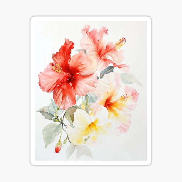 KIRAKIRA Watercolor Red and Yellow Hibiscus Sticker - Walmart.com