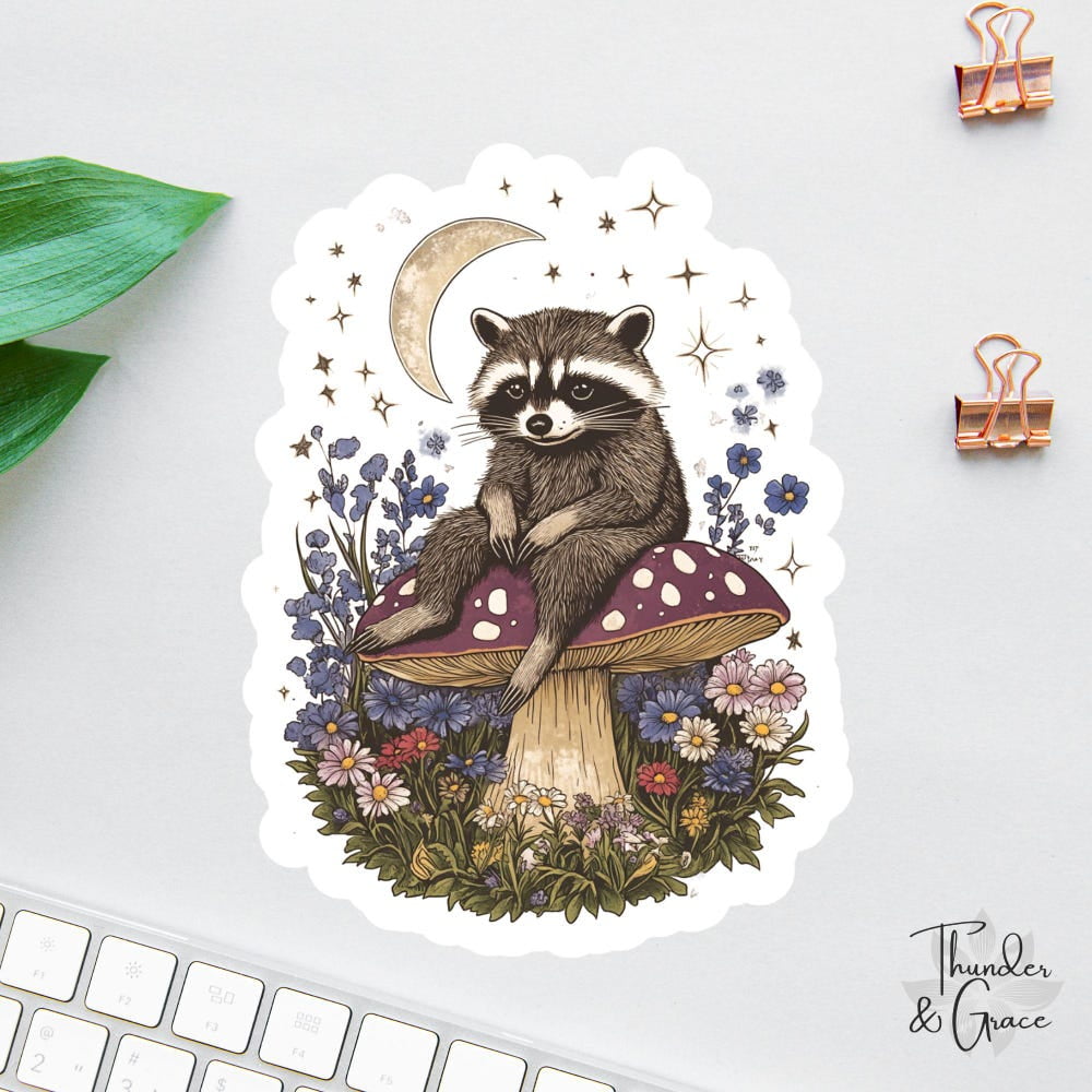 KIRAKIRA Woodland Raccoon Sticker, Trash Panda, Forest Animal Decal ...
