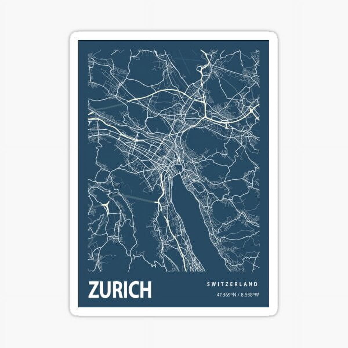 KIRAKIRA Zurich Blueprint City Map Sticker - Walmart.com
