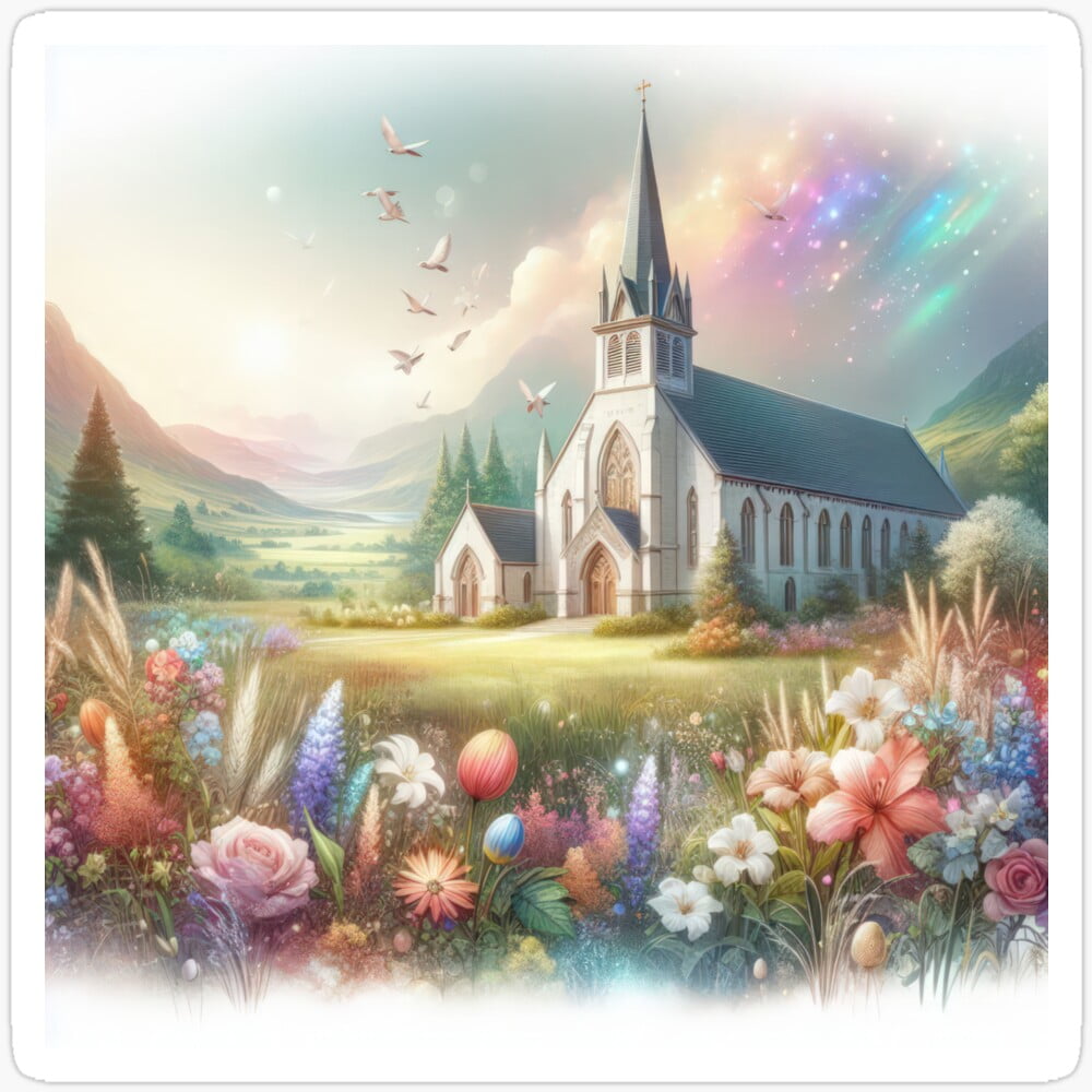 KIRAKIRA easter magical landscape Easter church Sticker, Decorate and ...