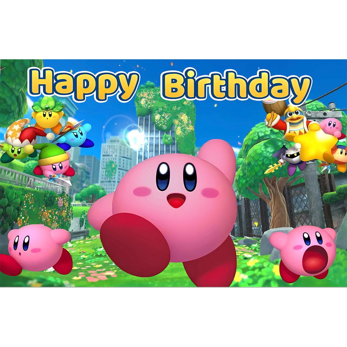 KIRBYS Game Backdrop Kids Birthday Party Photo Background Pink Blue ...
