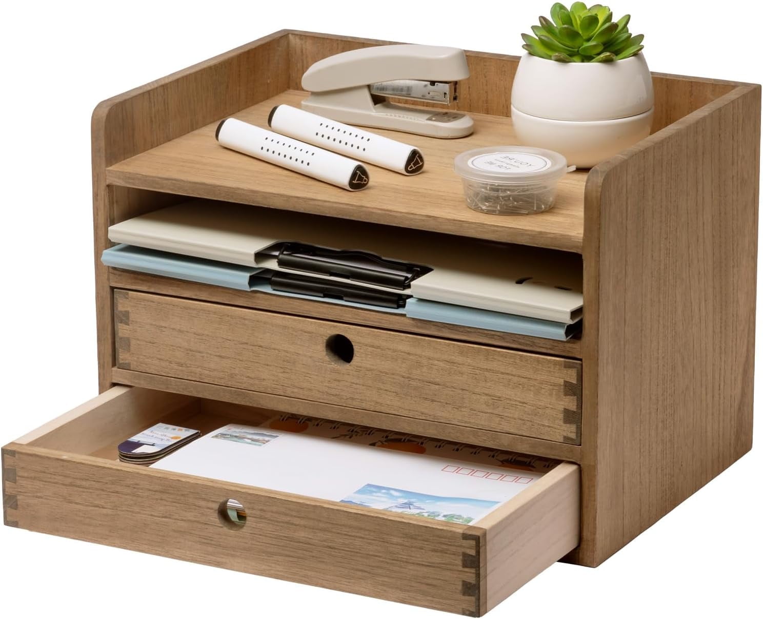 KIRIGEN Wooden Desktop Organizer Paper Storage Letter Tray File Sorter - Desk Rack Magazine File ...