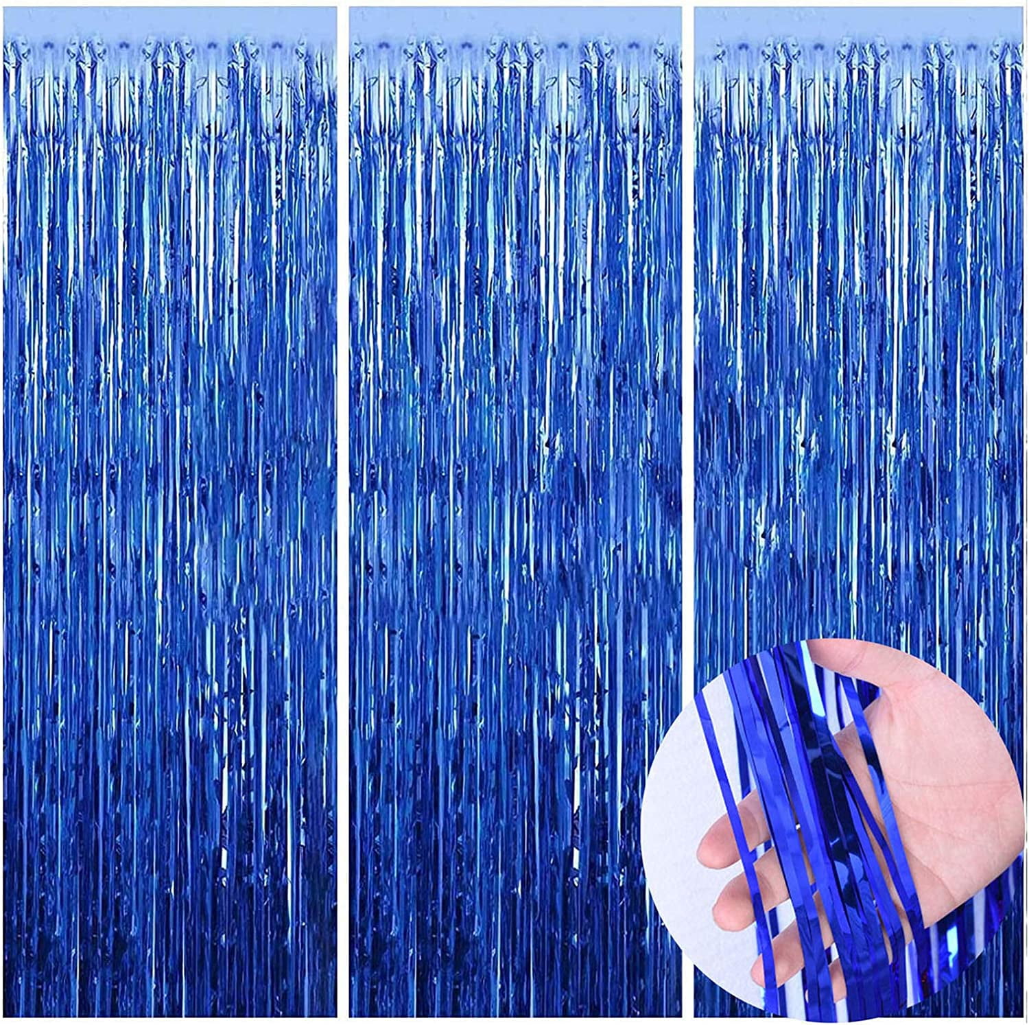 KIRIKOU Pack of 3 Navy Blue Foil Fringe Curtains Backdrop Party ...