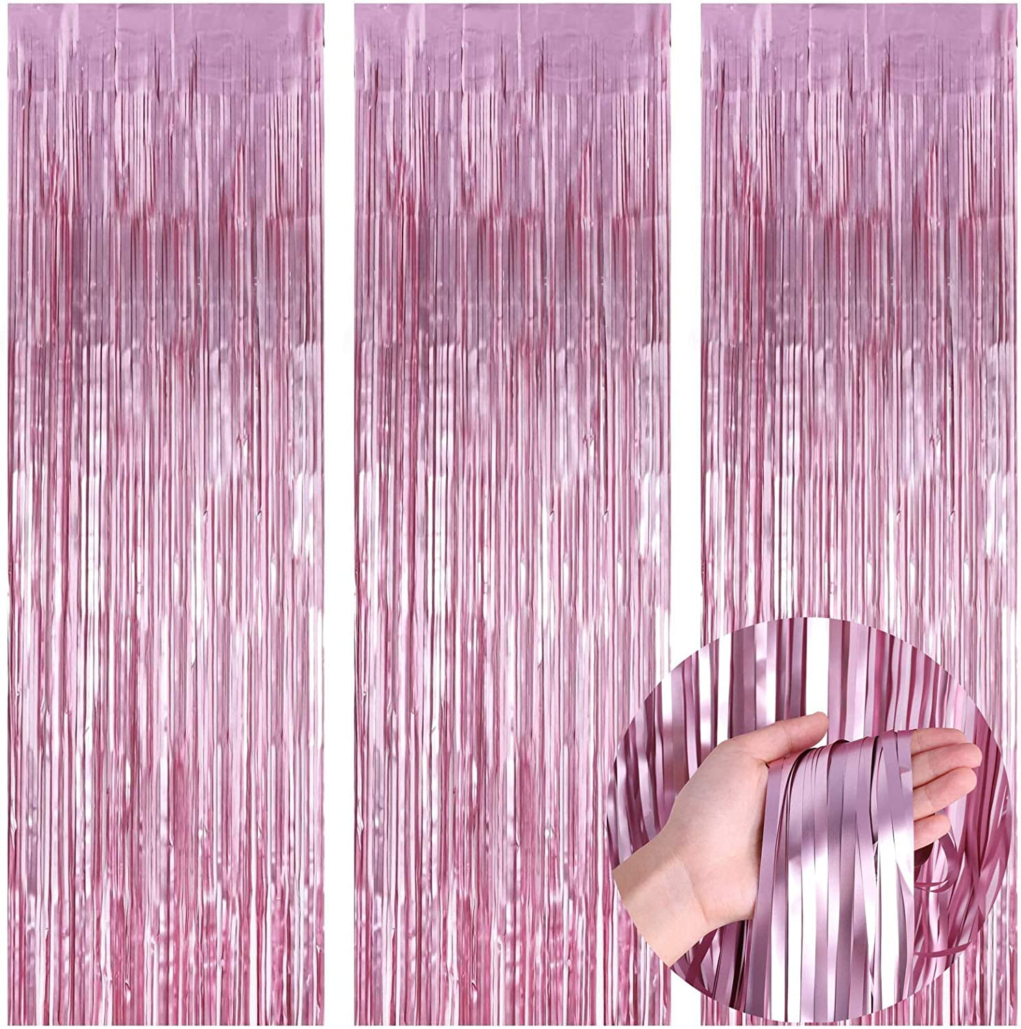 KIRIKOU Pack of 3 Pink Foil Fringe Curtains Backdrop Party Decoration ...