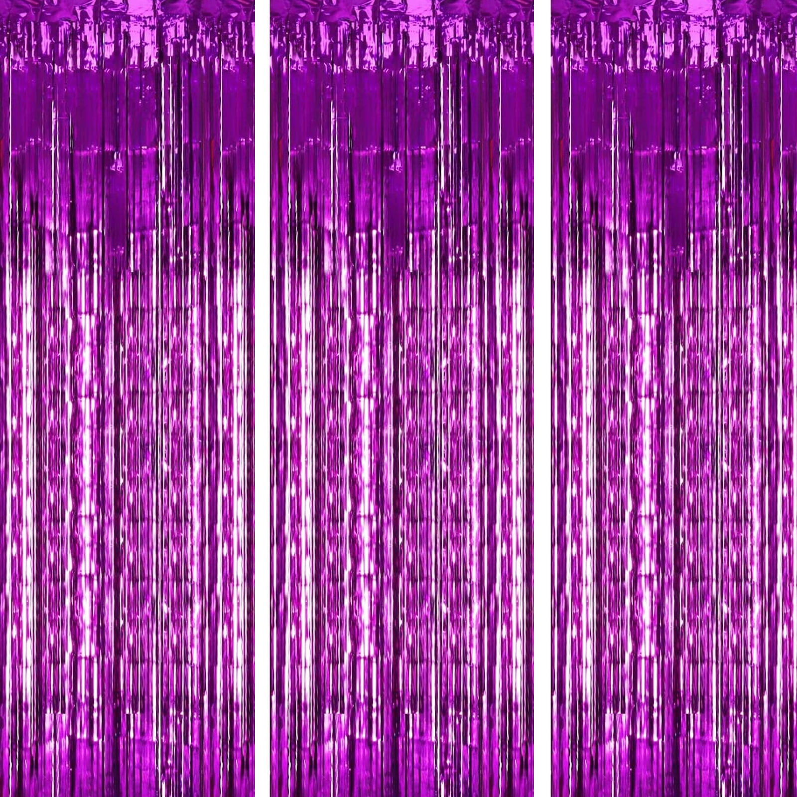 KIRIKOU 3-Pack Purple Foil Fringe Curtains, 3.2ft x 6.5ft, Metallic ...
