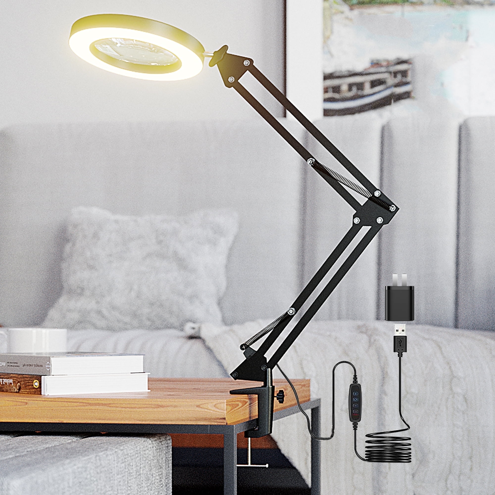 KIRKAS LED Magnifying Lamp Metal Swing Arm Magnifier Lamp -10 Levels ...