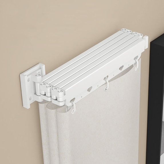 KISKIS Folding Shower Curtain Rod Space Saving Wall Mount Bathroom ...