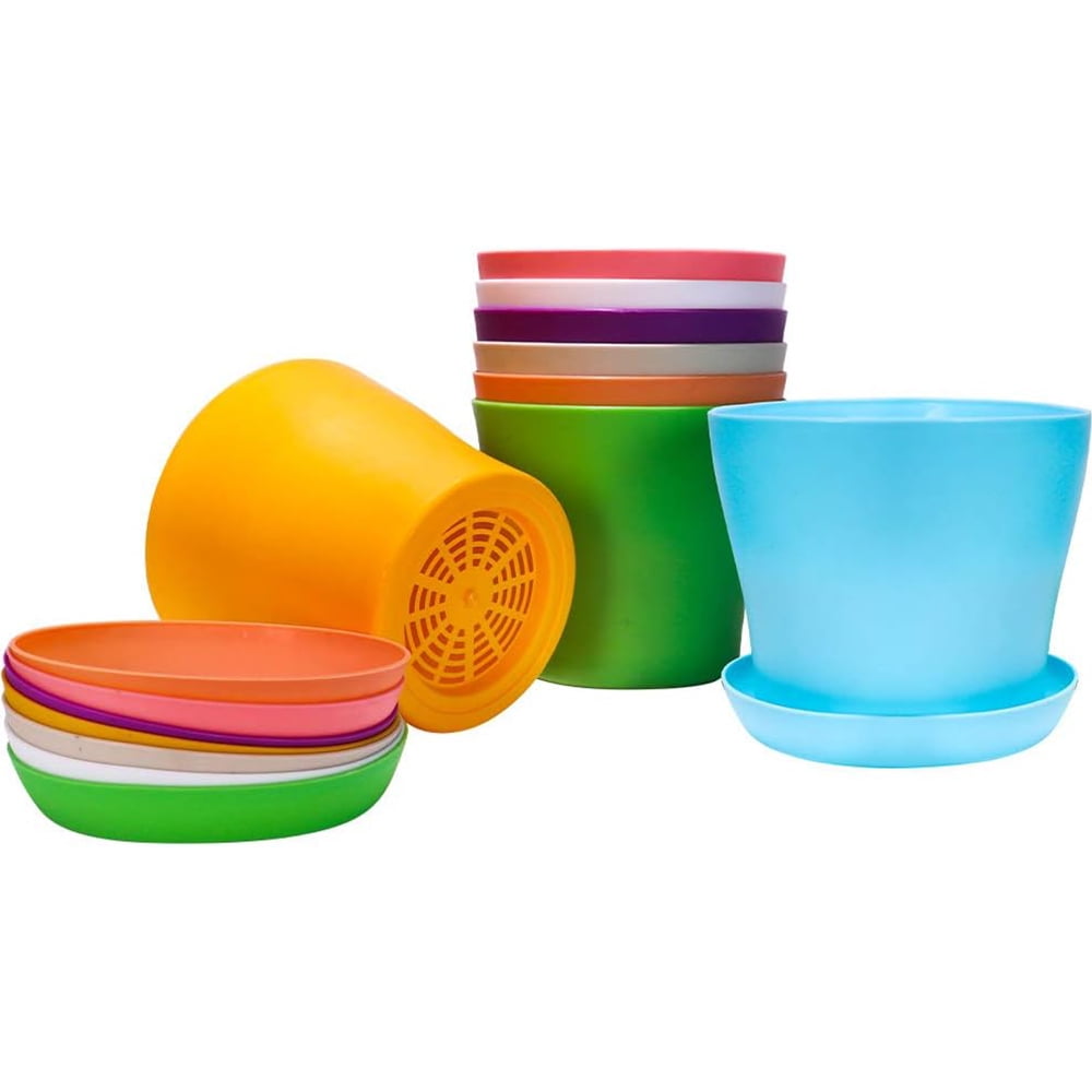 KISPATTI 8Pack 4in Plant Pots with Drainage Holes and Tray, Flower Pots ...
