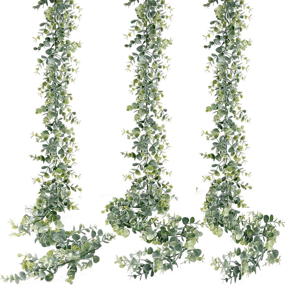 KISPATTI Artificial Eucalyptus Garland 3 Pack Fake Eucalyptus Greenery ...