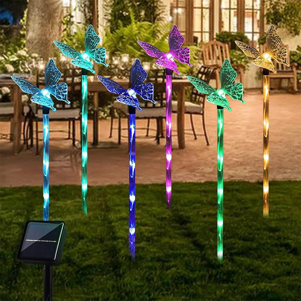 KISPATTI Set of 6 Butterfly Solar Lights for Outside, Garden ...
