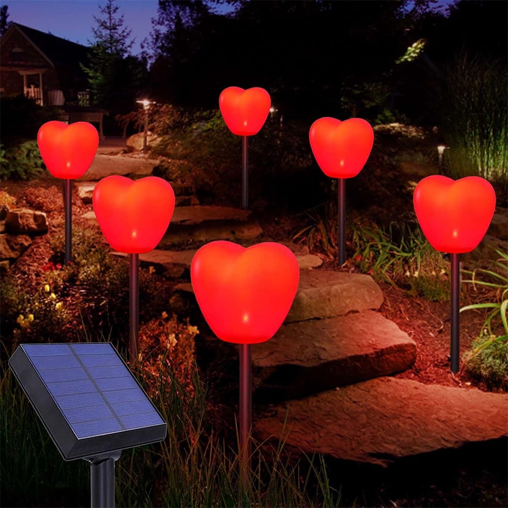 KISPATTI Set of 6 Solar Red Heart Stake Lights for Valentines Day Decor ...