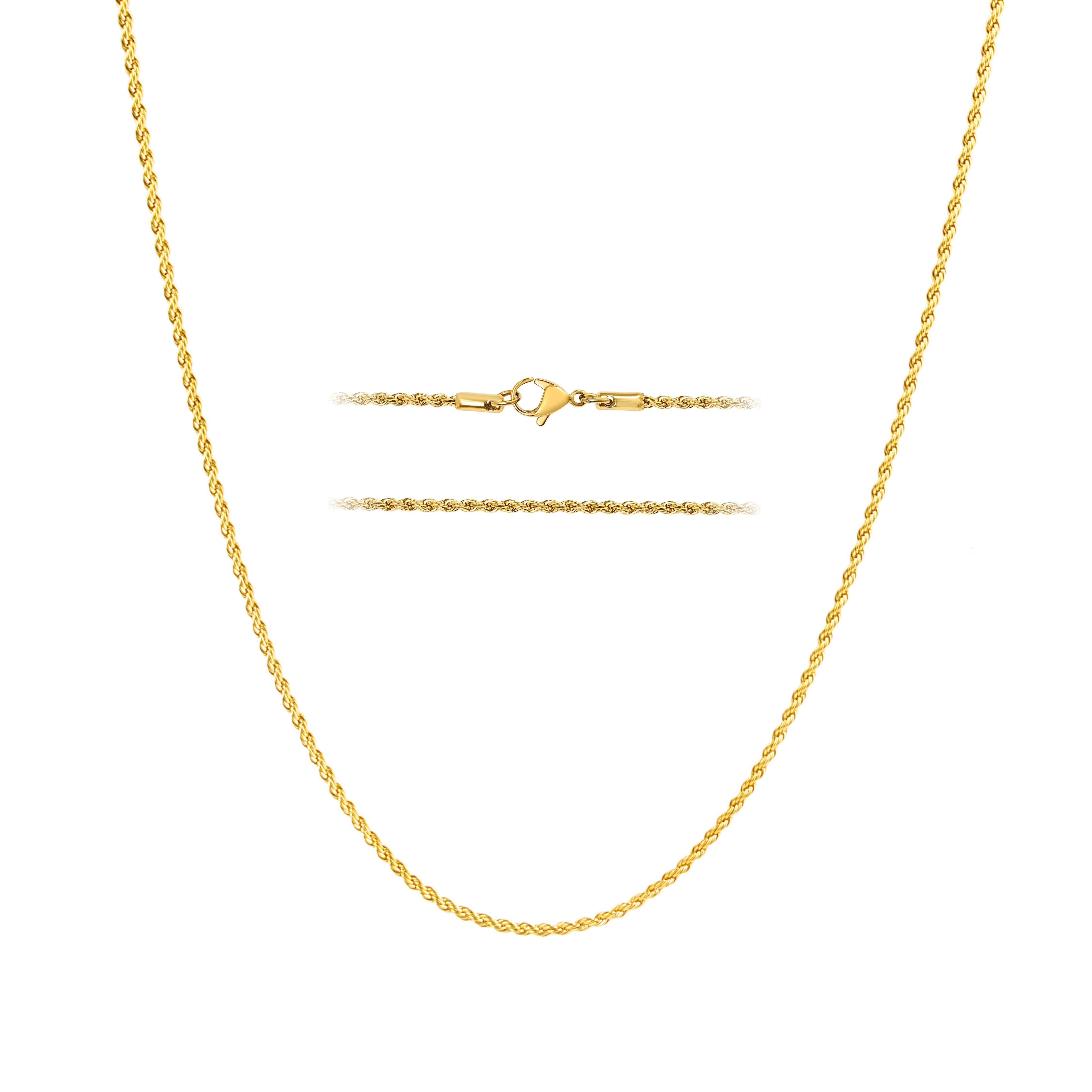 KISPER 18k Gold Plated Stainless Steel Rope Chain Necklace with Lobster ...