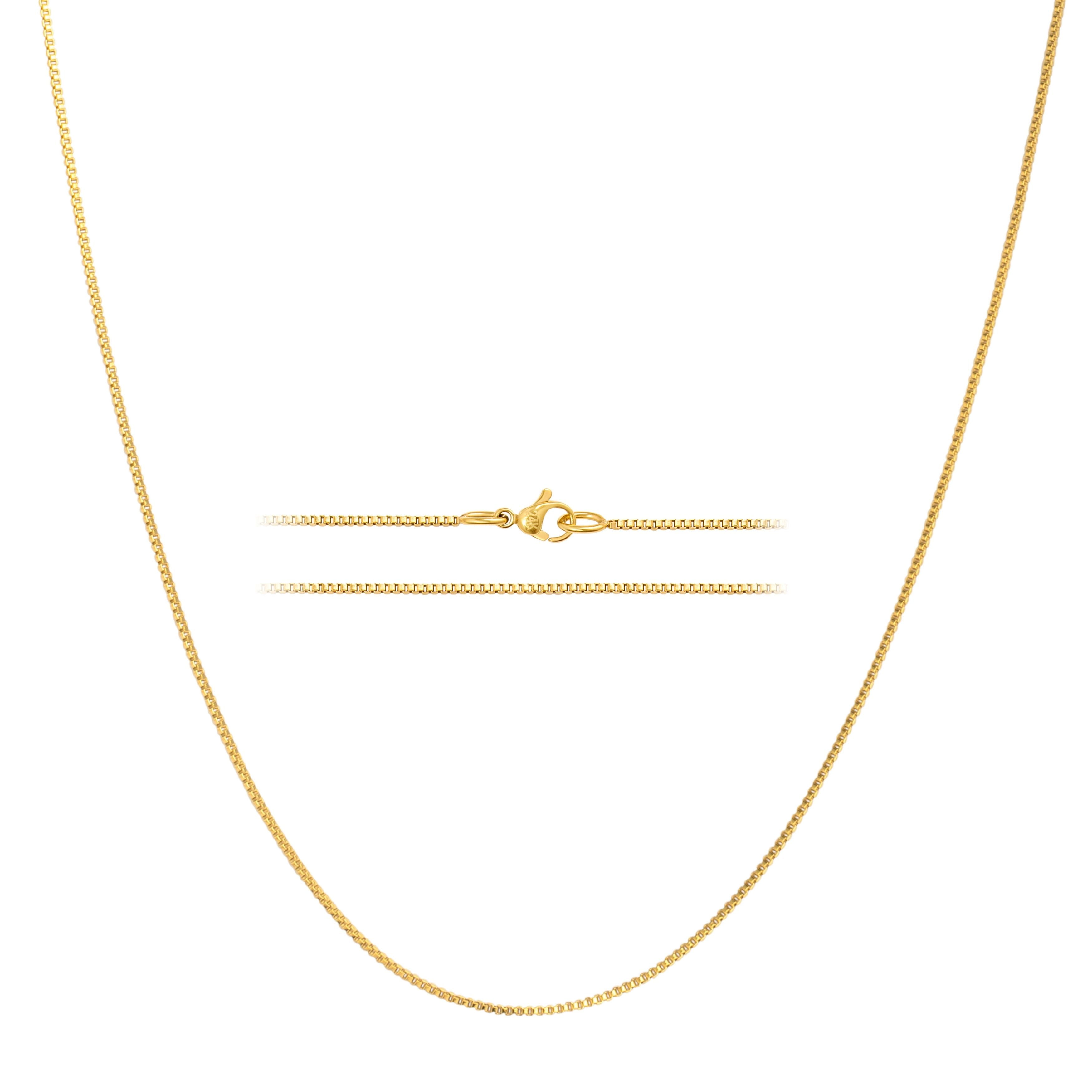 KISPER 24k Gold 1.2mm Stainless Steel Box Chain Necklace with Lobster ...
