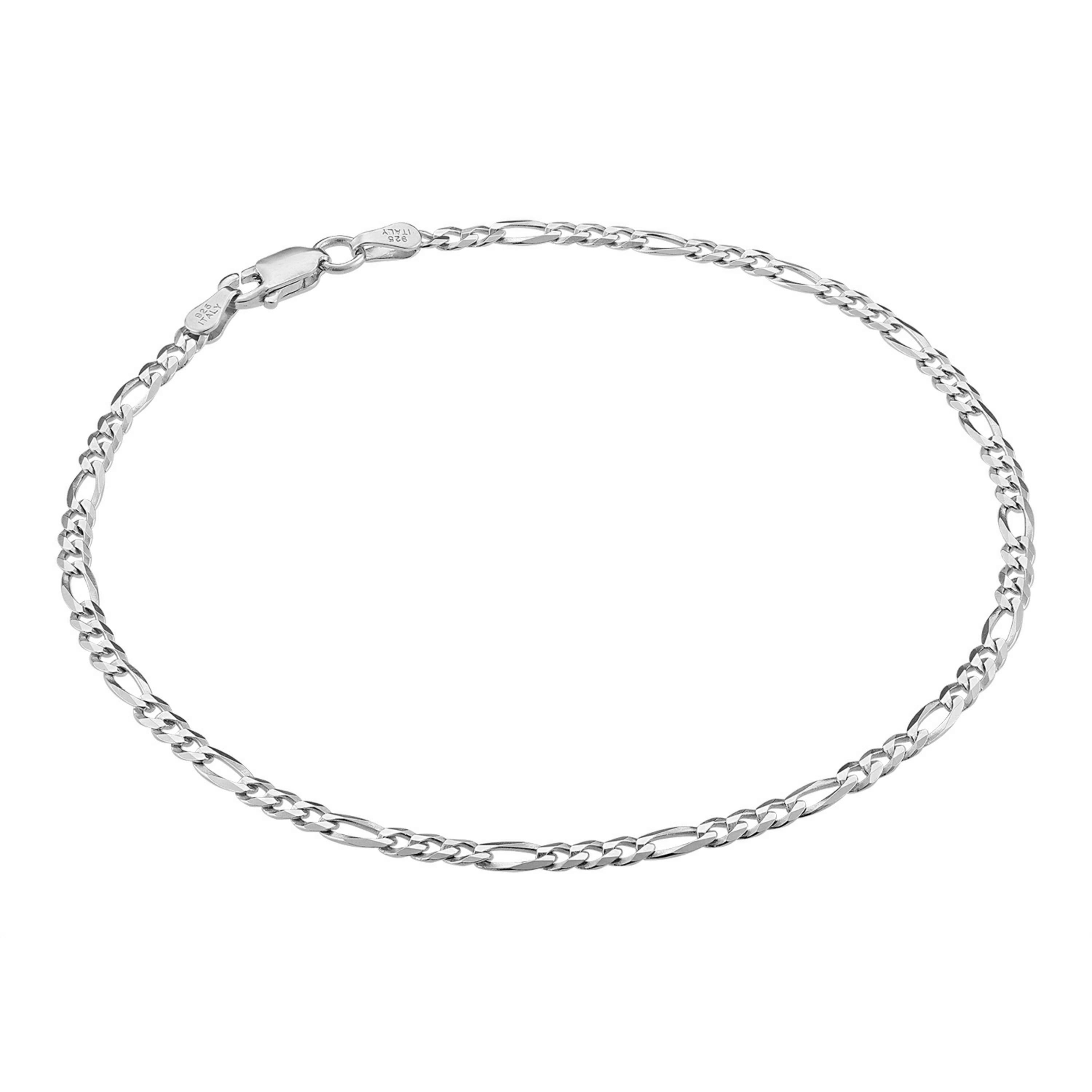 KISPER 925 Sterling Silver Italian 3mm Diamond Cut Figaro Chain Anklet ...