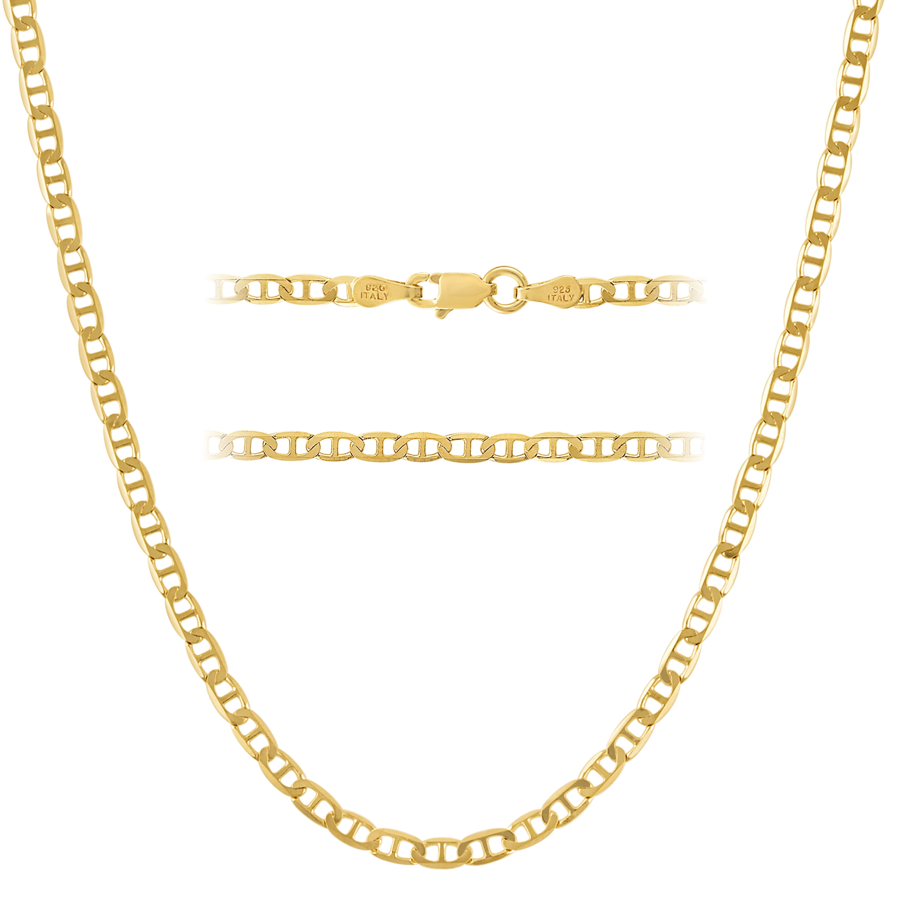 KISPER 925 Sterling Silver Italian 3mm Mariner Chain Necklace w ...